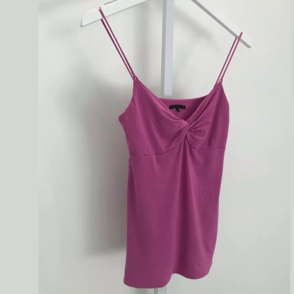 Theory Pink Spaghetti Strap Twist Front Top Small - Gem